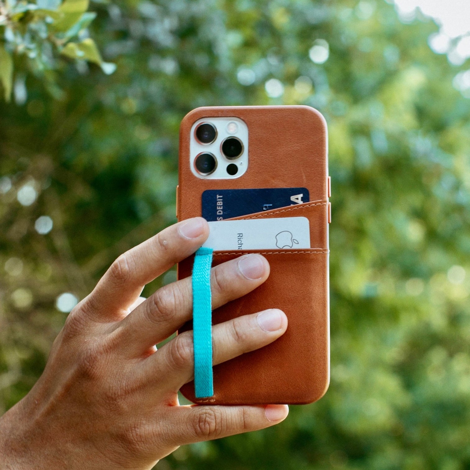 Leather iPhone 16 Pro Card Holder Case | Tan - Bluebonnet Case